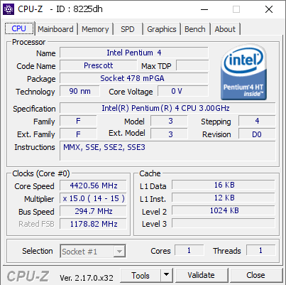 Intel Pentium 4 @ 4420.56 MHz - CPU-Z VALIDATOR