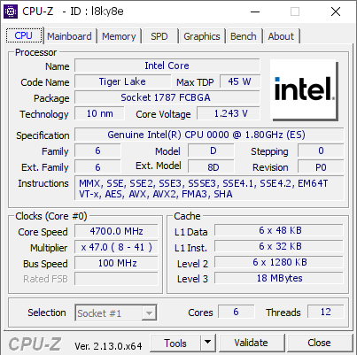 Intel Core @ 4700 MHz - CPU-Z VALIDATOR