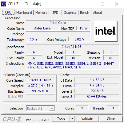 Intel Core @ 2693.41 MHz - CPU-Z VALIDATOR